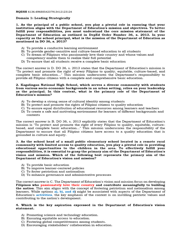 NQESH Domain1 Day 1 With Explanation | PDF