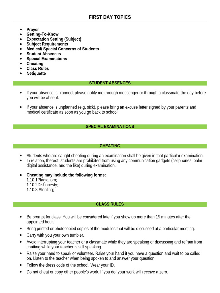 First Day Topics | PDF