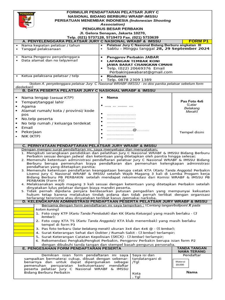 Form Pelatsar Jury Berburu Wrabf Imssu-1 2024 | PDF