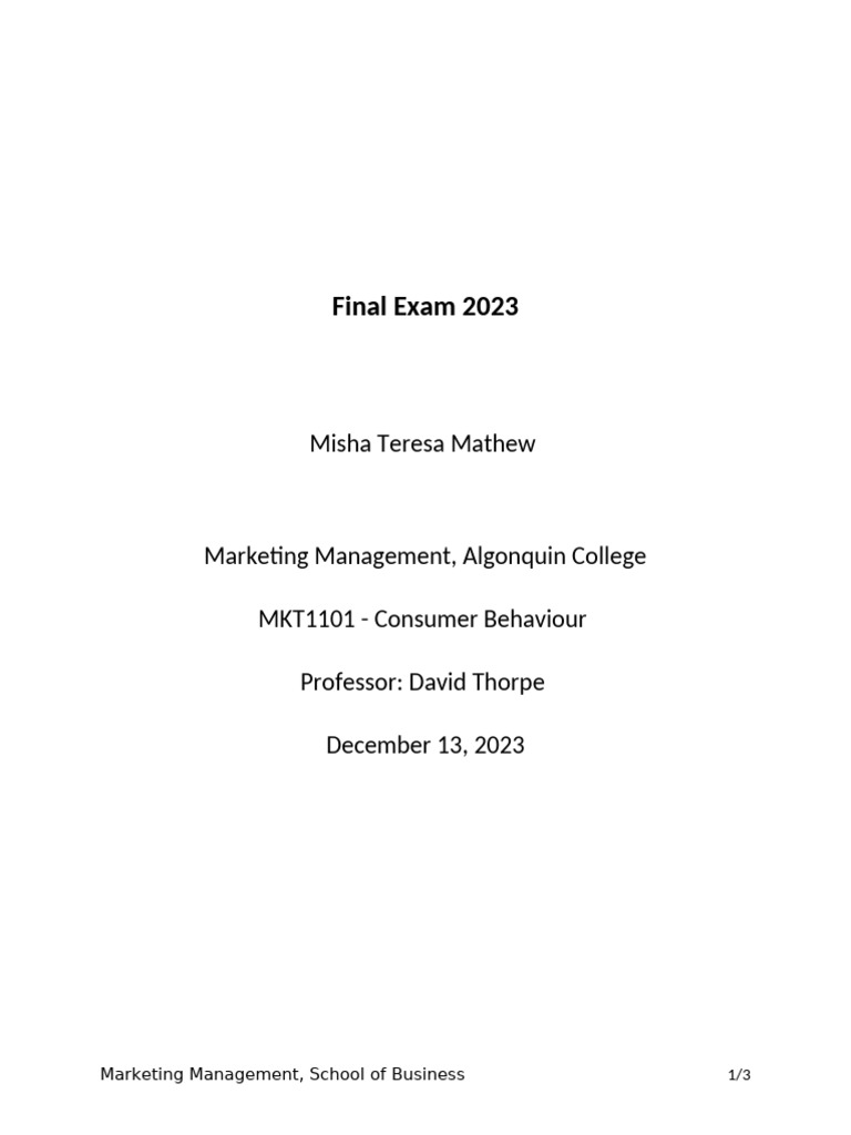 Consumer Behaviour Final - Misha | PDF