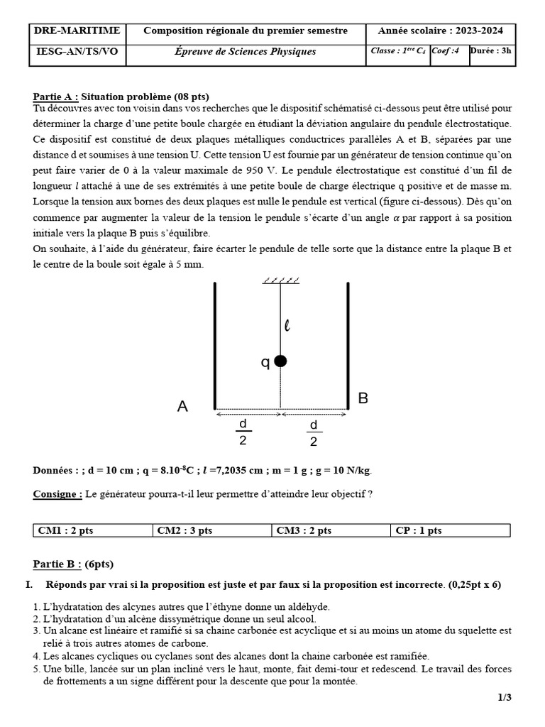 Compo 1e Sem PC 1ere C | PDF