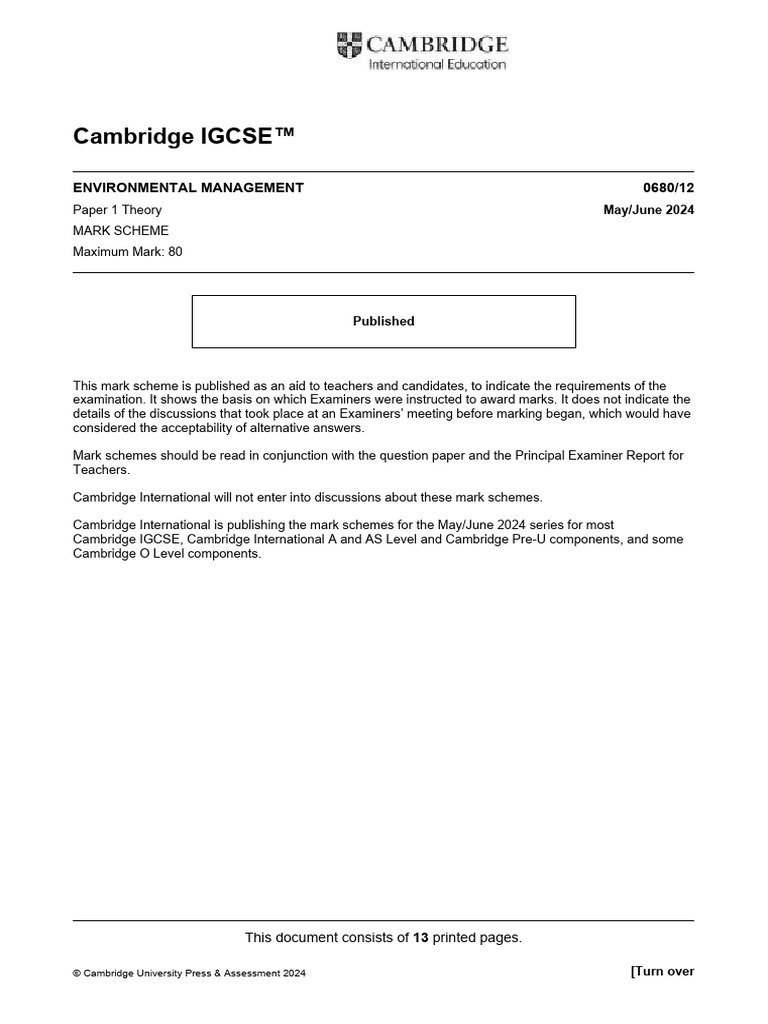 Cambridge IGCSE™: Environmental Management 0680/12 | PDF