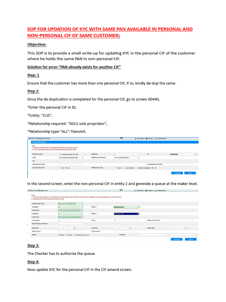 Sop For Updation of Same Pan in Per Cif and Non Per Cif | PDF