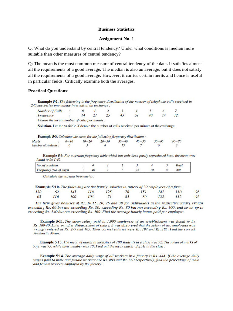 Business Statistics Assignment 1 | PDF
