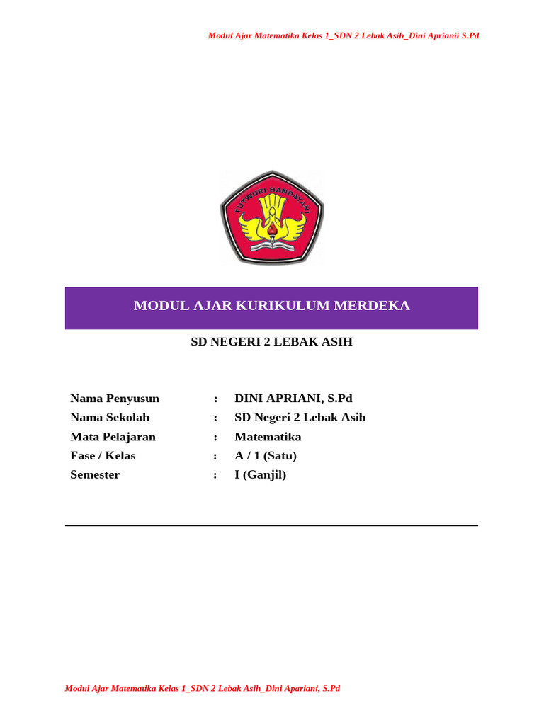 Modul Ajar Mate 1 SMTR 1 & 2 OK | PDF