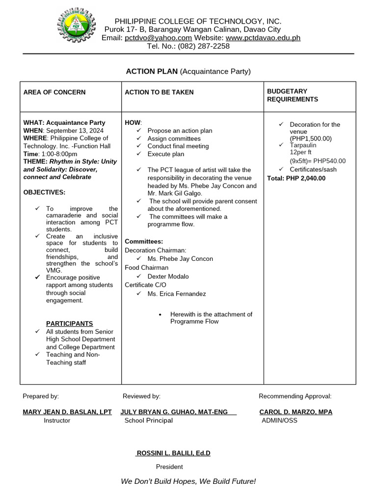 Action Plan For Acquaintance Party 24 | PDF