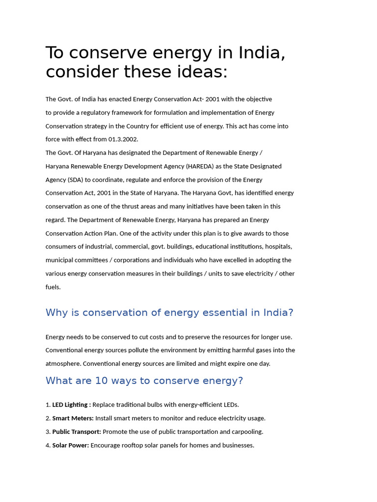 To Conserve Energy in India | PDF