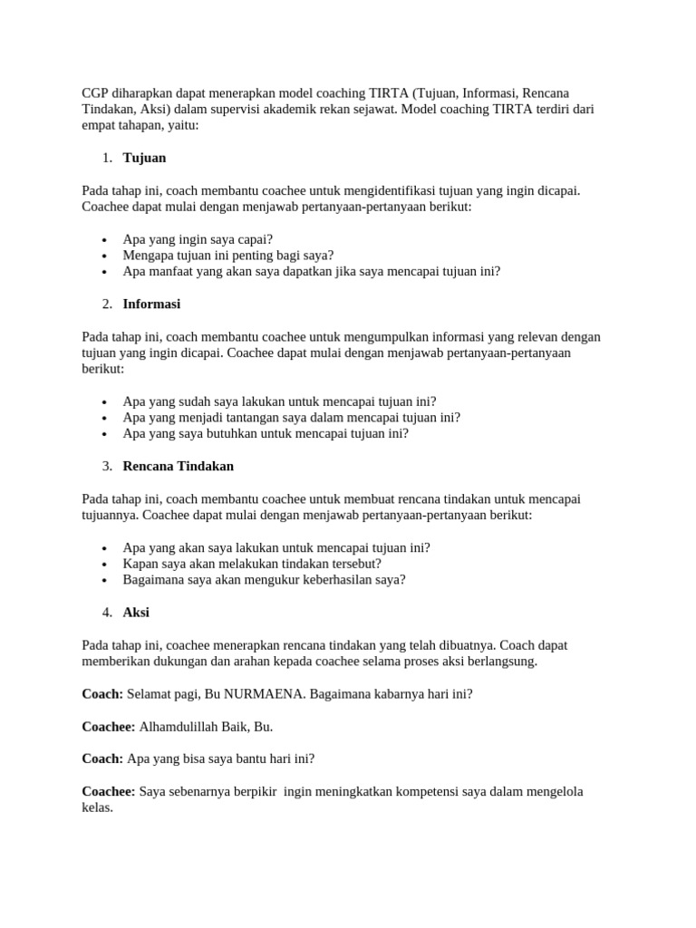 skenario model coaching TIRTA | PDF