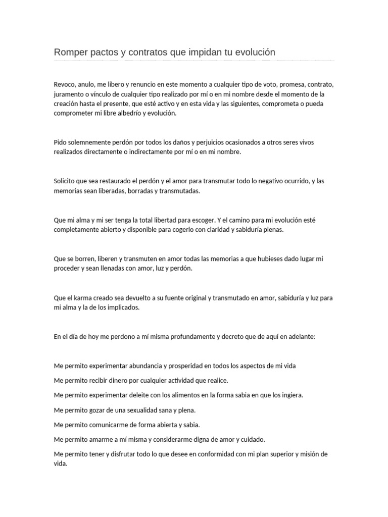 Romper Pactos y Contratos Que Impidan Tu Evolucion | PDF