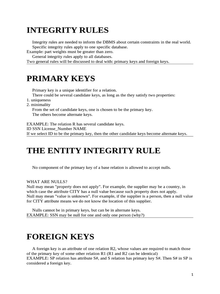 Database Notes Integrity Rules | PDF