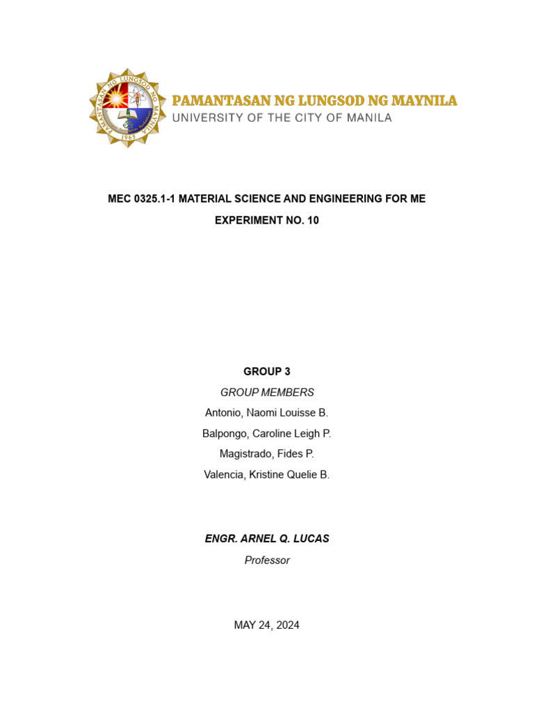 GROUP-3_MATSCI LAB - EXPERIMENT 10 | PDF