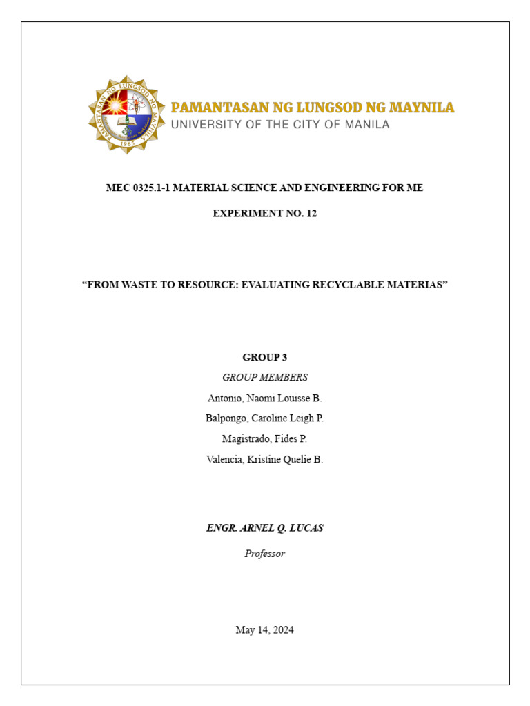 Group-3 - Matsci Lab - Experiment 12 | PDF