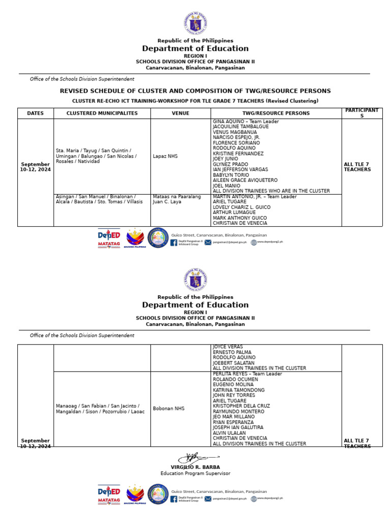 ICT Training Schedule for TLE & EPP Teachers | PDF