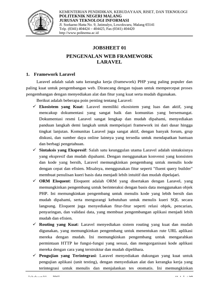 PBE - Jobsheet 01 - Pengenalan Web Framework | PDF