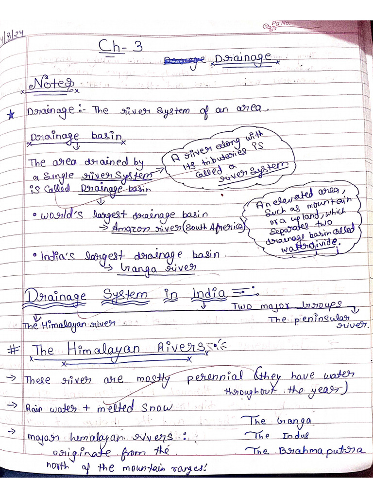 Geography CH 3 Drainage System Notes & Question Answers | PDF