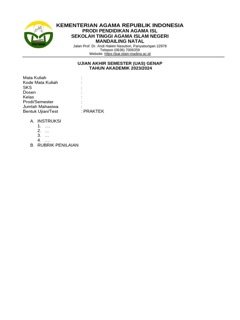 Format Soal Uas Pai | PDF