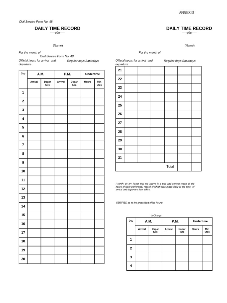 Annex D - Daily Time Record | PDF
