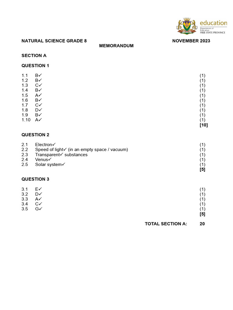 Grade 8 Natural Science November 2023 Memo | PDF | Series And Parallel ...