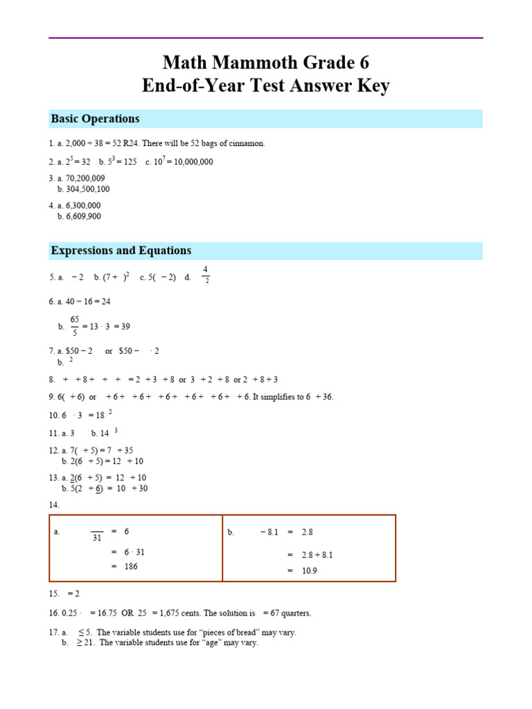 End of Year Test Grade6 Answers | PDF