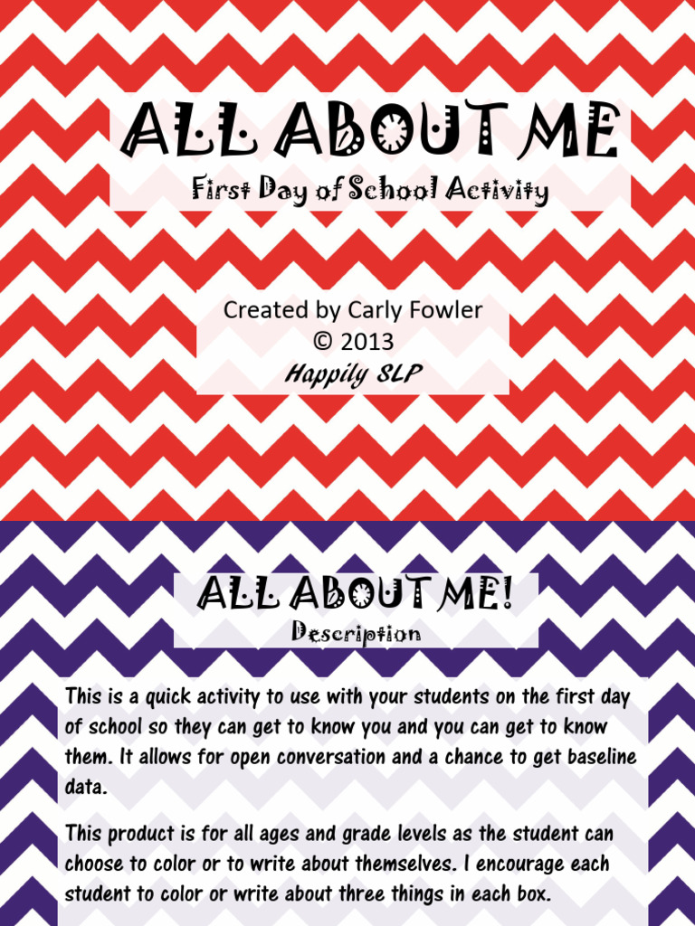All About Me: First Day of School Activity | PDF