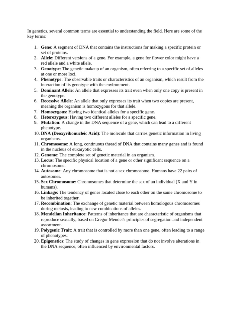 Common Terms in Genetics | PDF
