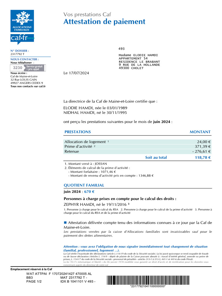 Attestation Caf | PDF