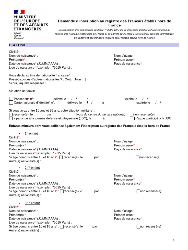 Modele Formulaire Unique Inscription Registre VF | PDF