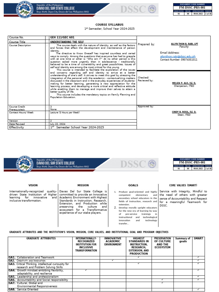 Geh 111 Gec 601 Course Syllabus | PDF