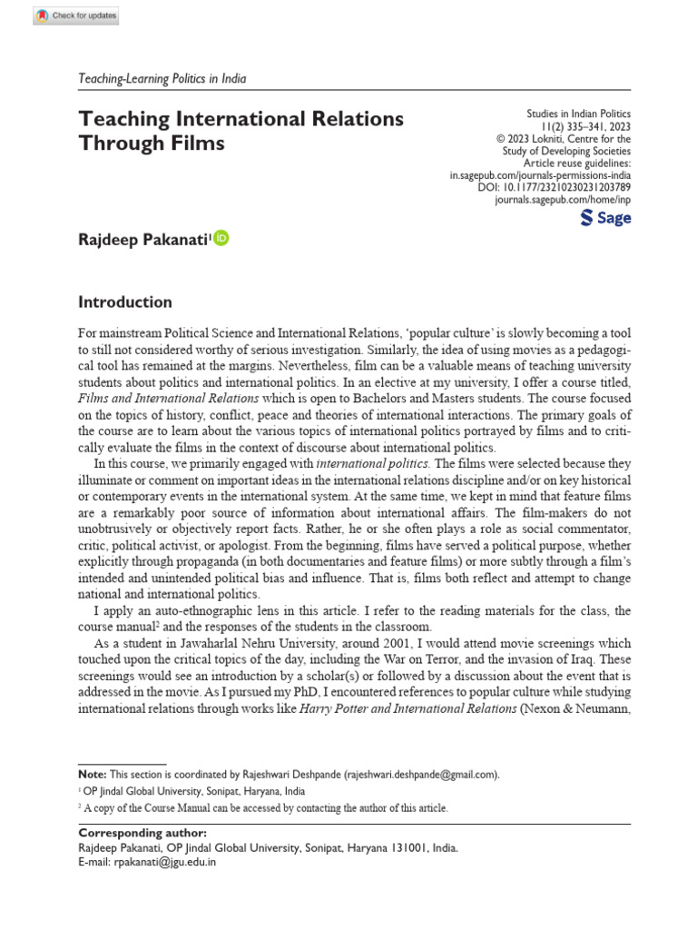 Teaching IR Through Films | PDF
