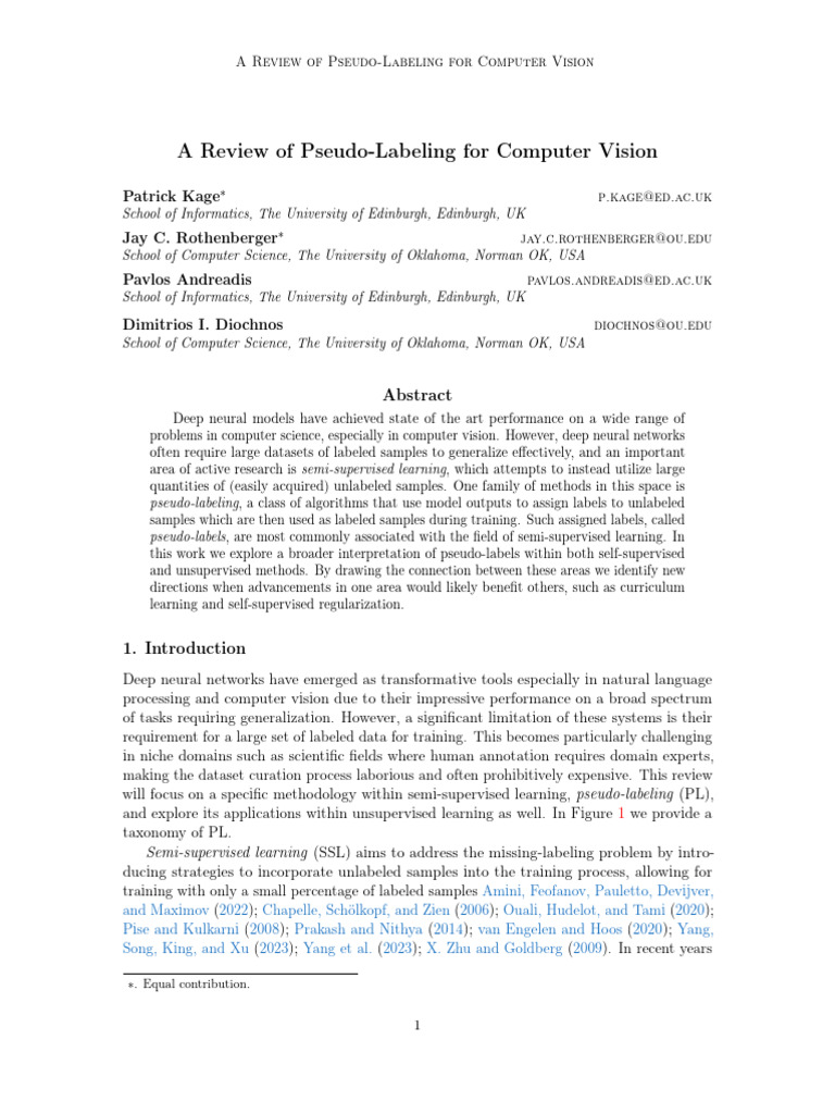 A Review of Pseudo-Labeling For Computer Vision | PDF