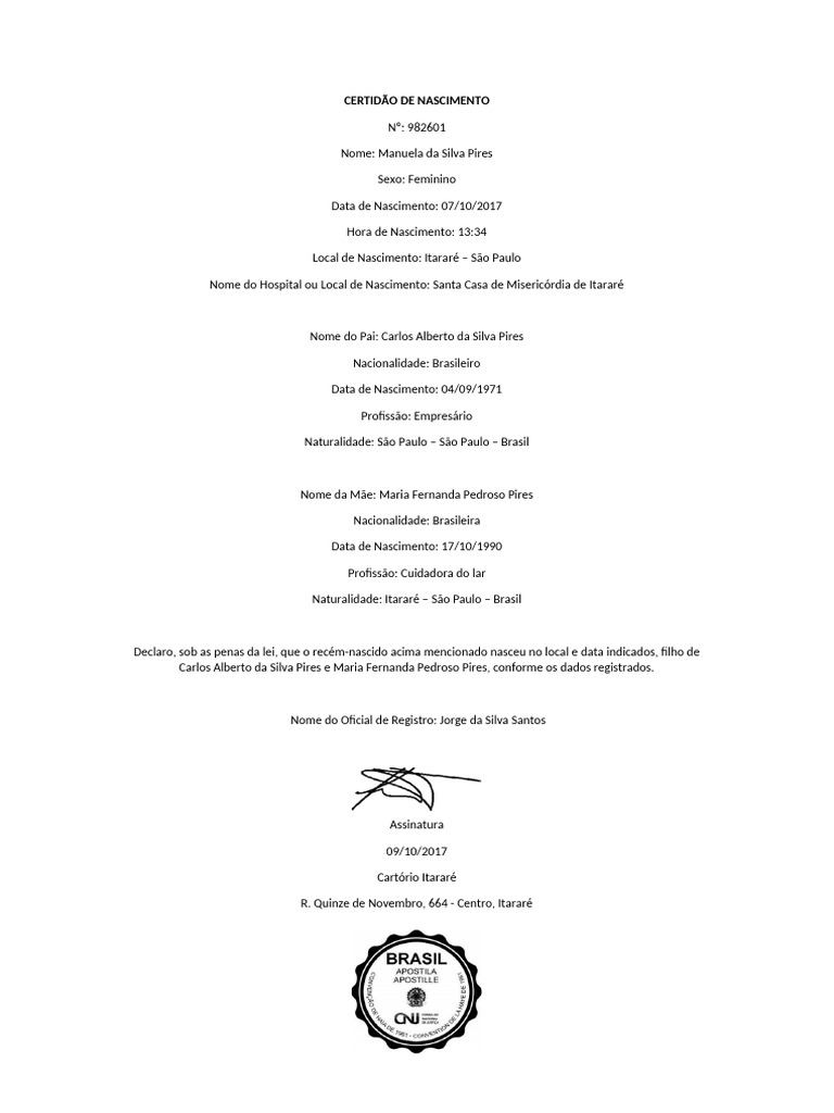 Certidão de Nascimento - Fefe | PDF
