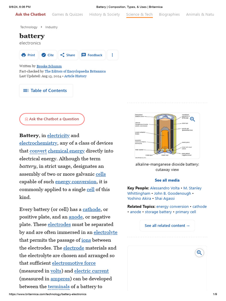 Battery _ Composition, Types, & Uses _ Britannica 1 | PDF