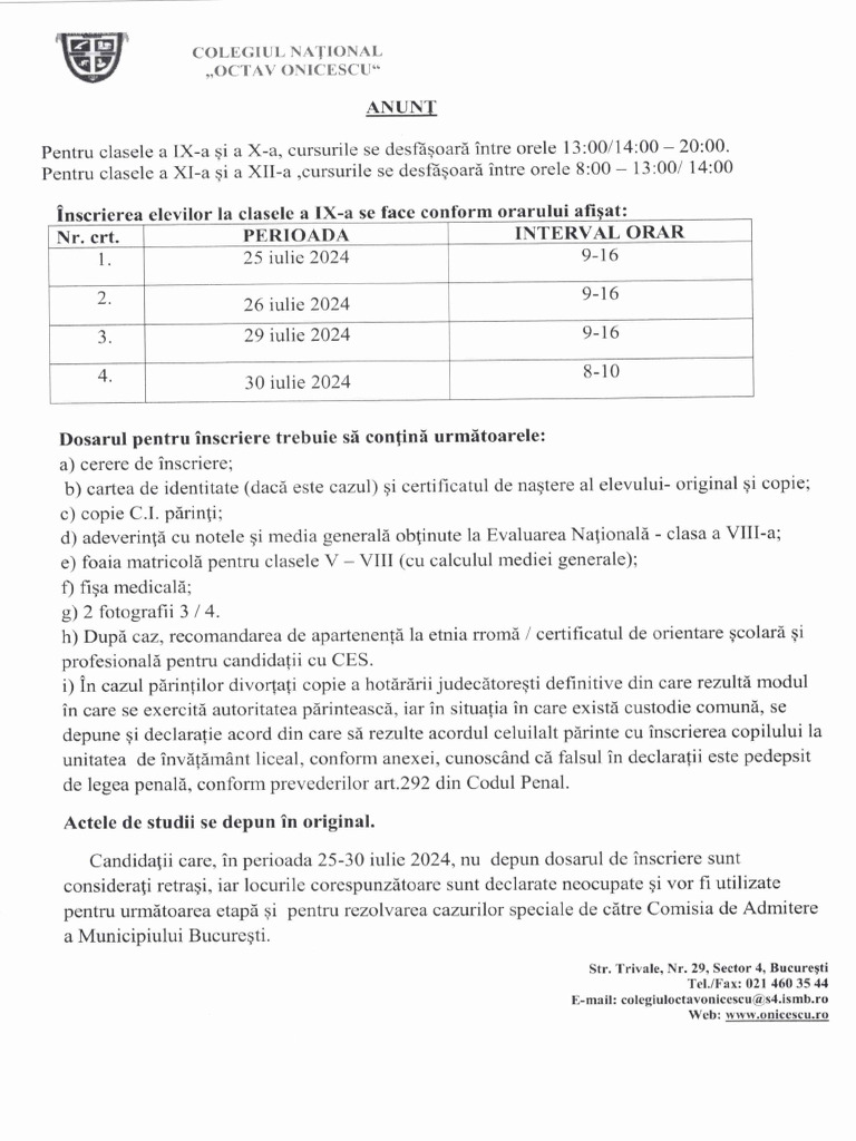 Admitere Clasa A IX A 2024 2025 | PDF