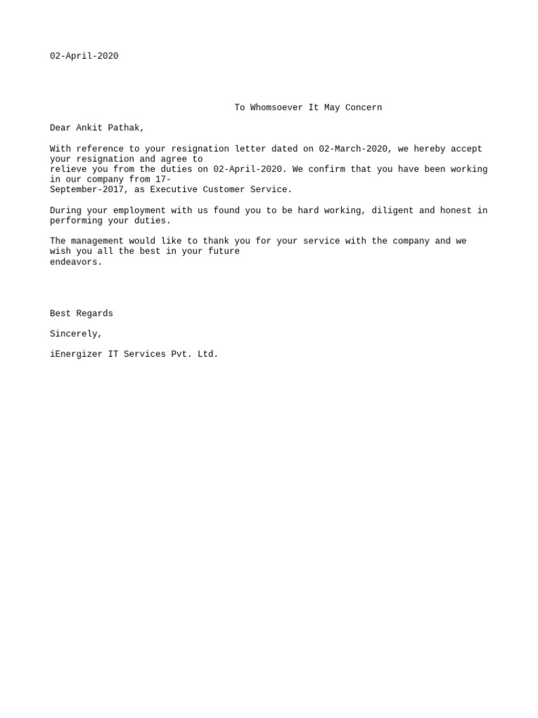 Relieveing Letter Ienergizer | PDF