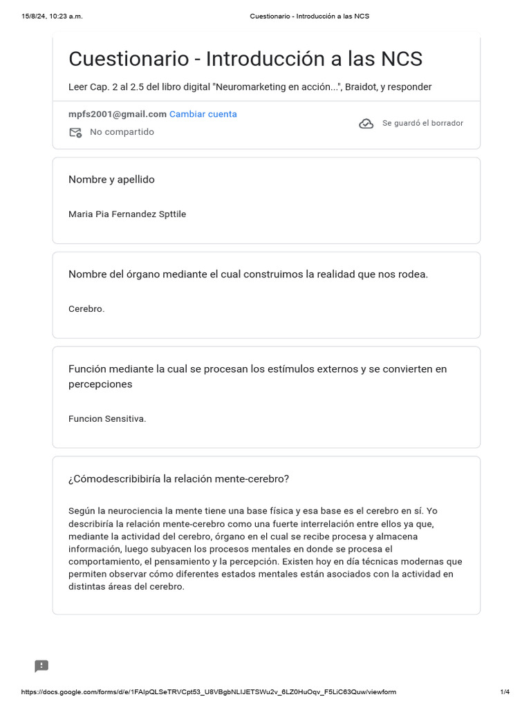 Cuestionario - Introducción A Las NCS | PDF | Cerebro | Neurona