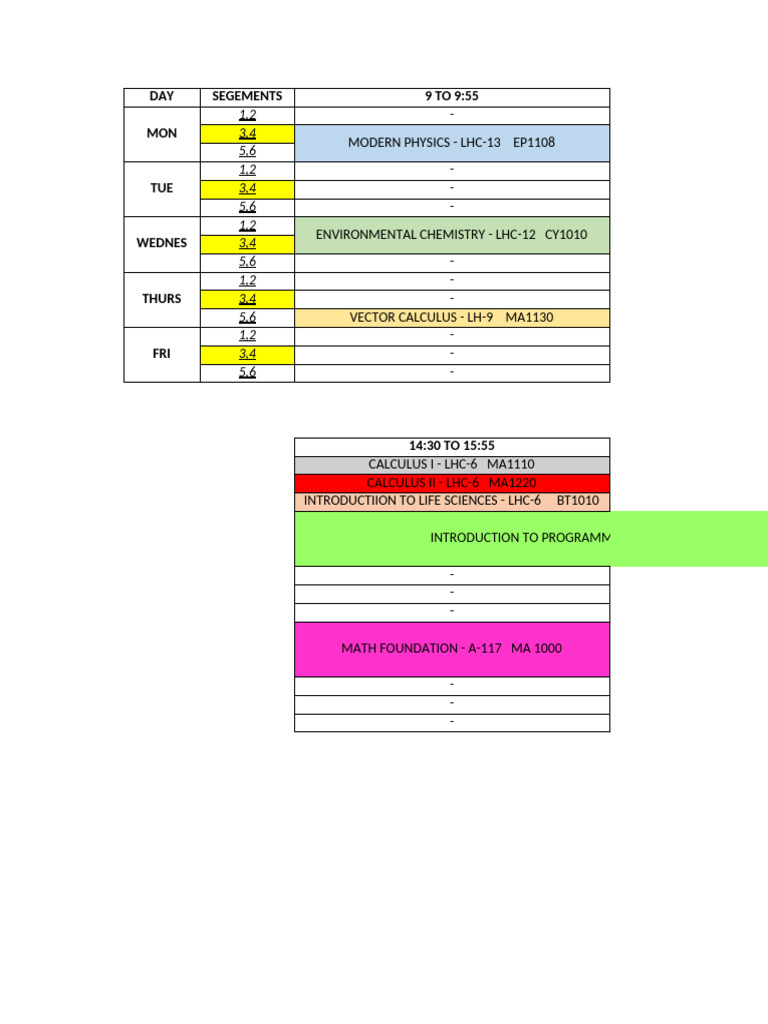 MNC Time Table | PDF