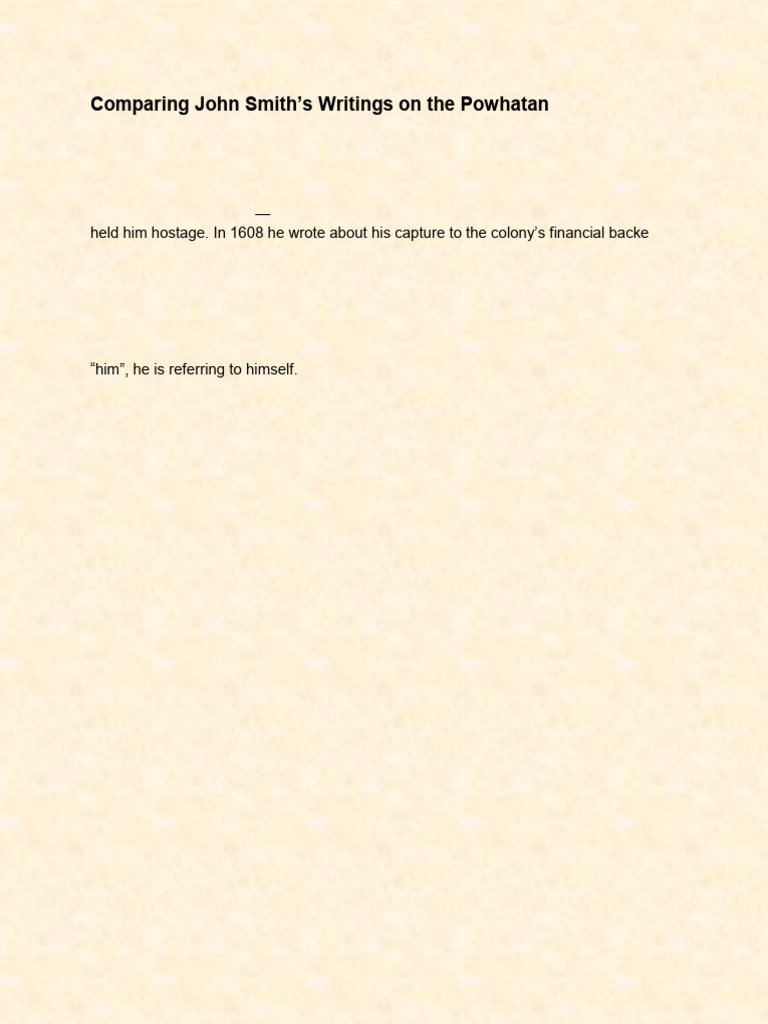 Comparing John Smith's Writings On The Powhatan | PDF