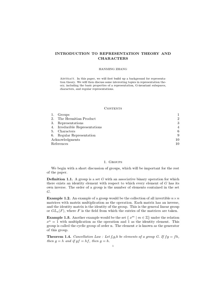 ZhangH - Represenatation Theory | PDF | Linear Map | Group Representation