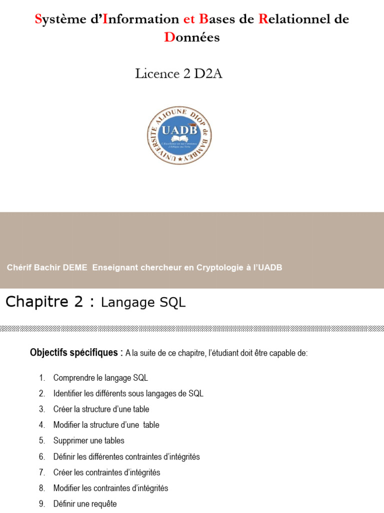05 - Sequence 302 Langage SQL - l2 SRT | PDF