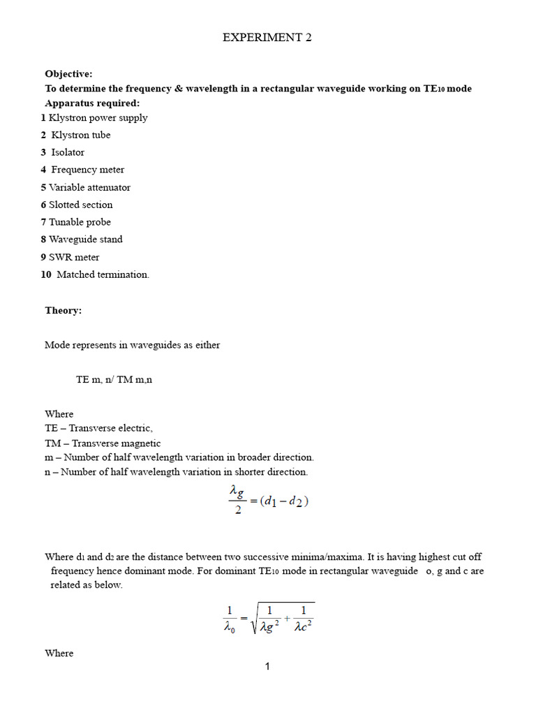 TE10 Mode Waveguide Experiment Guide | PDF | Waveguide | Teaching ...
