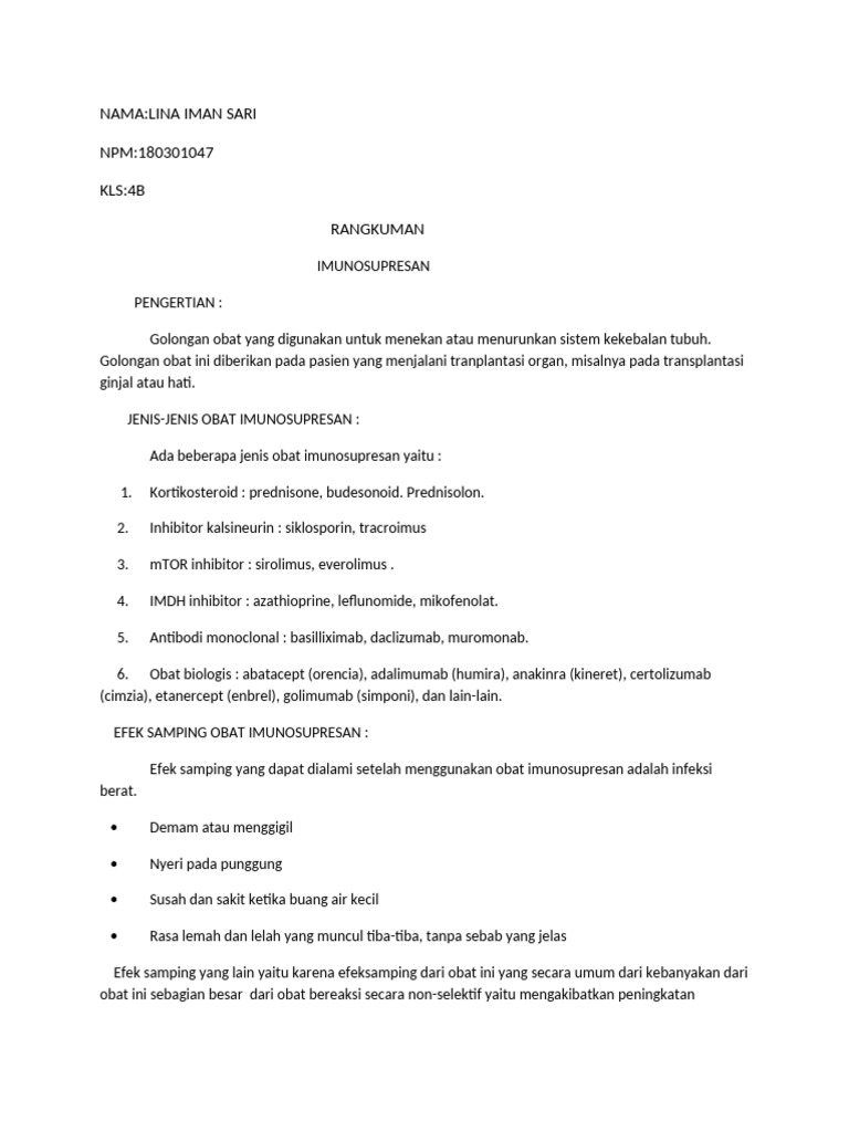 Rangkuman Obat Imunosupresan | PDF