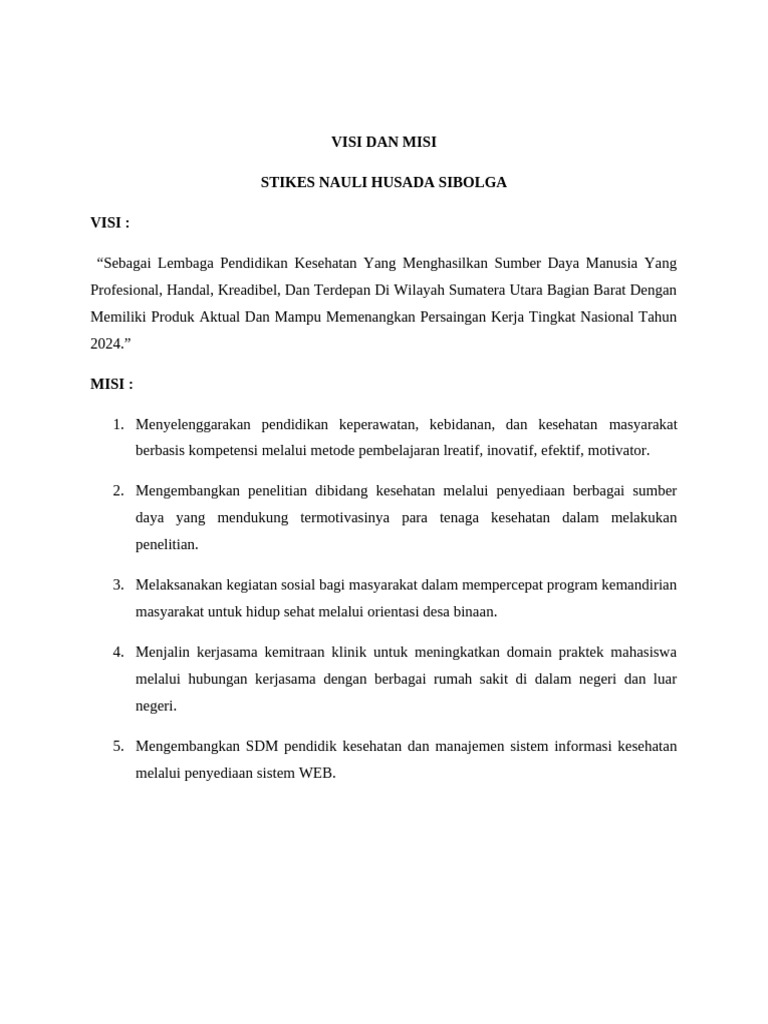 Visi Misi Stikes Dan Setiapprodi | PDF
