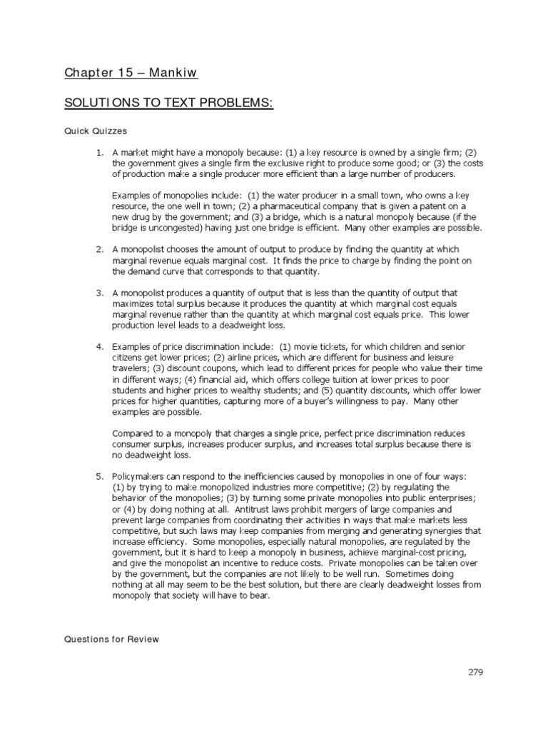 Answers To Chapter 15 Questions | PDF | Monopoly | Profit (Economics)