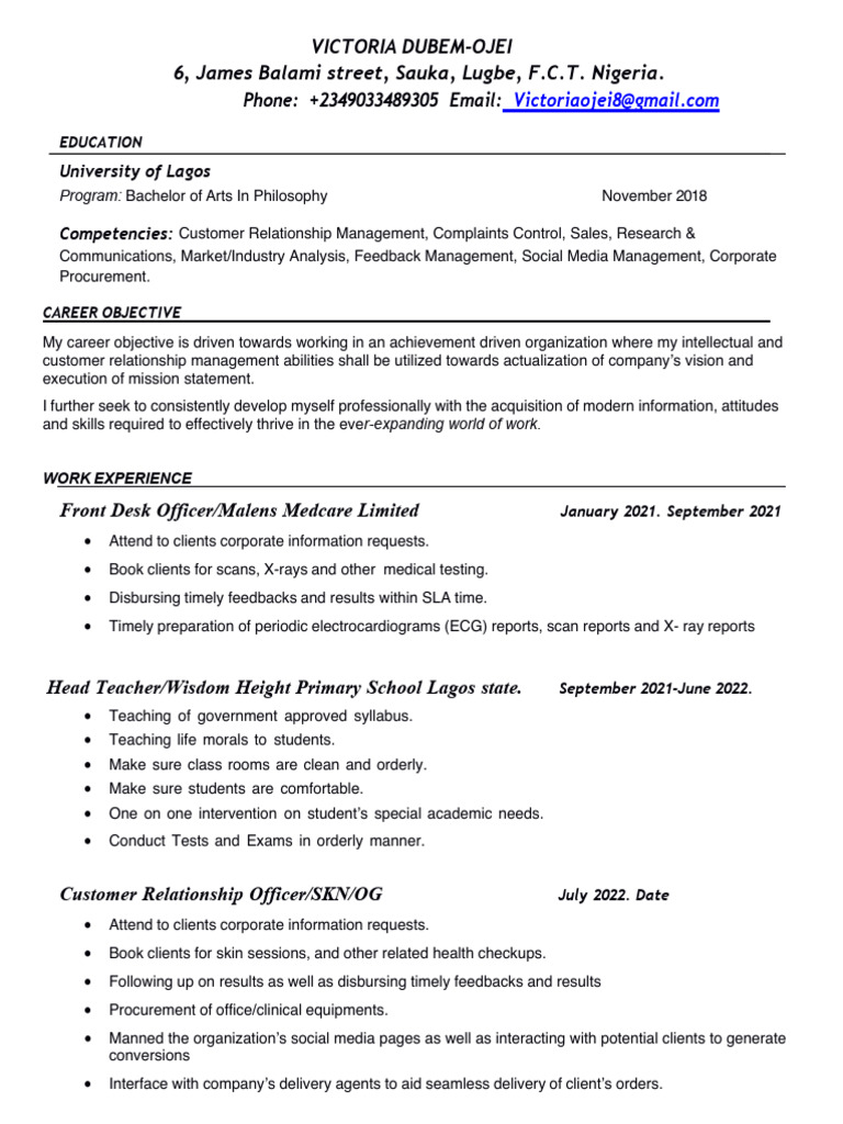 Victoria Dubem-Ojei CV 3 | PDF