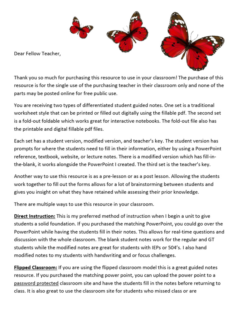Dear Fellow Teacher 2020 Student Notes | PDF