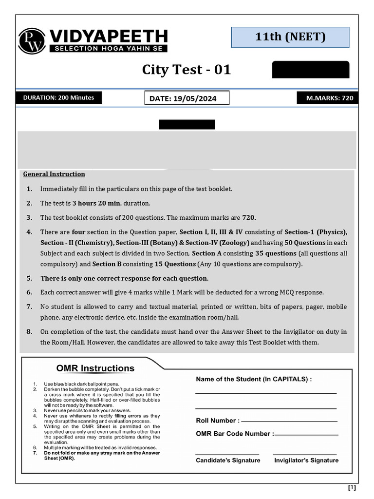 664c72c1c11ca50018fd05f3 - ## - City Test-1 - 11th - NEET - Phase I (46 ...