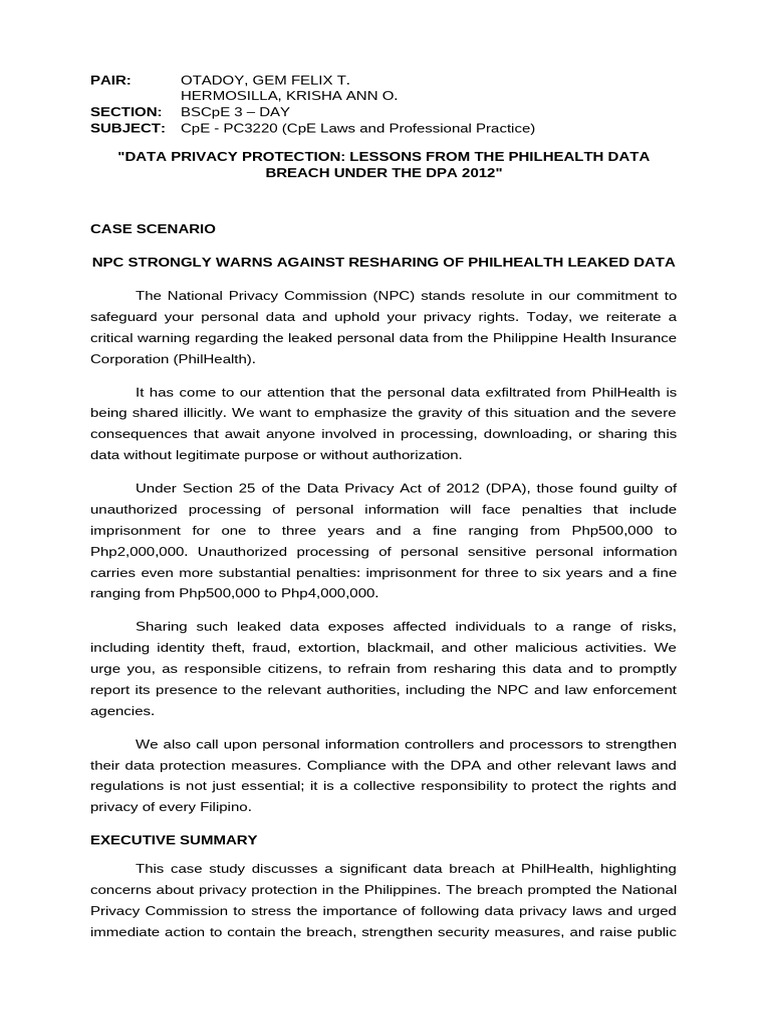 Data Privacy Protection Lessons From The Philhealth Data Breach Under ...