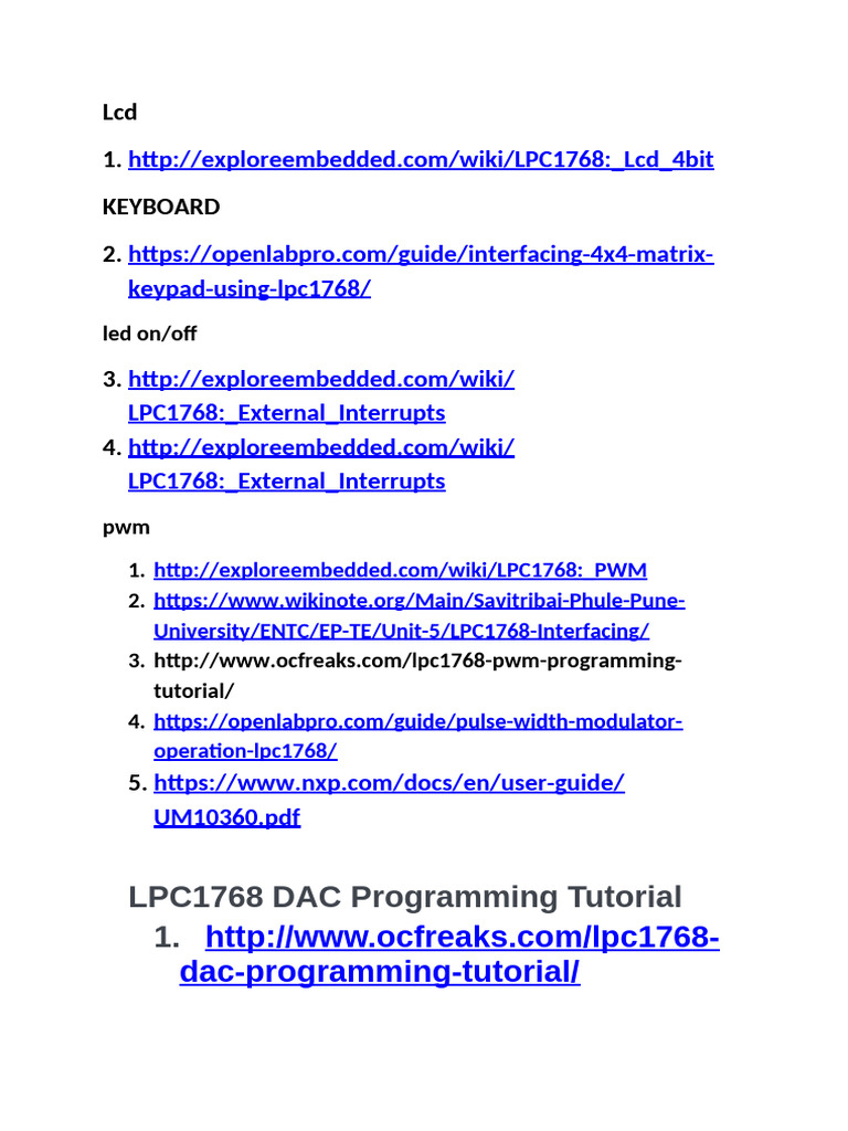 LCD 1. Keyboard 2.: LPC1768 DAC Programming Tutorial 1 | PDF