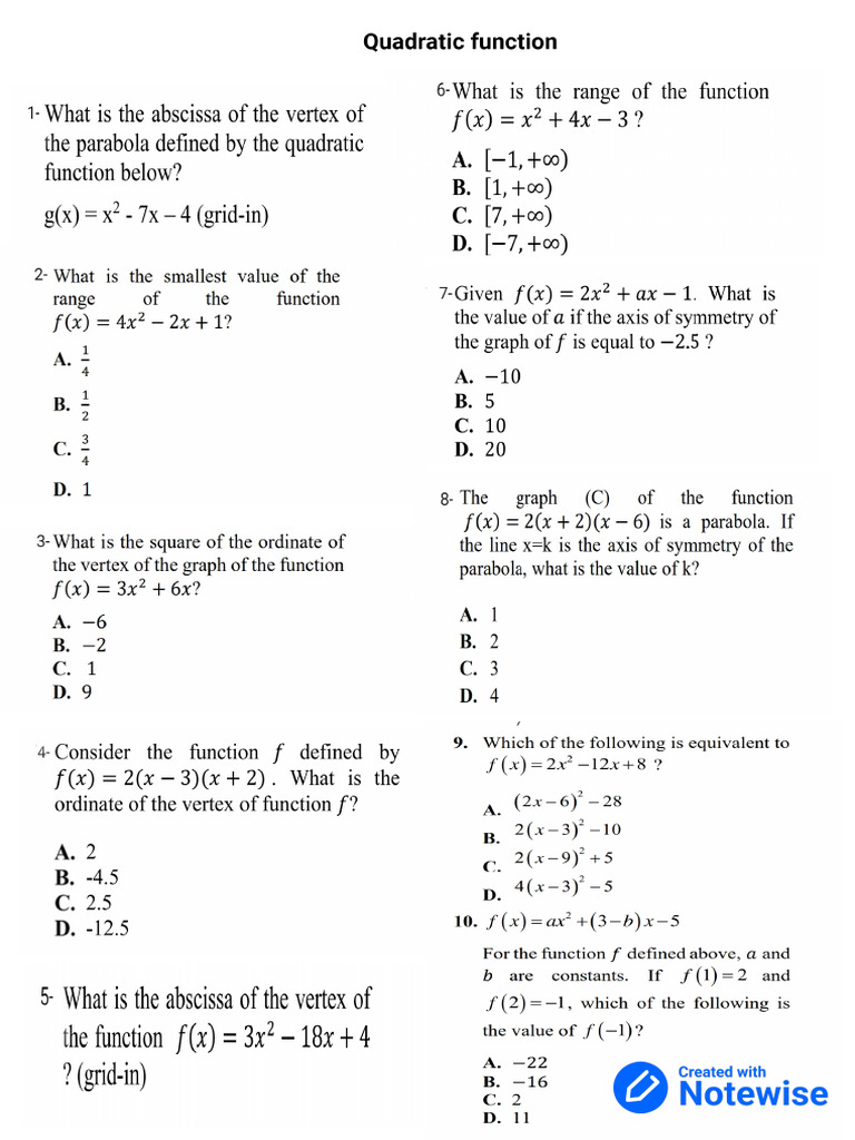 Quadratic Function | PDF