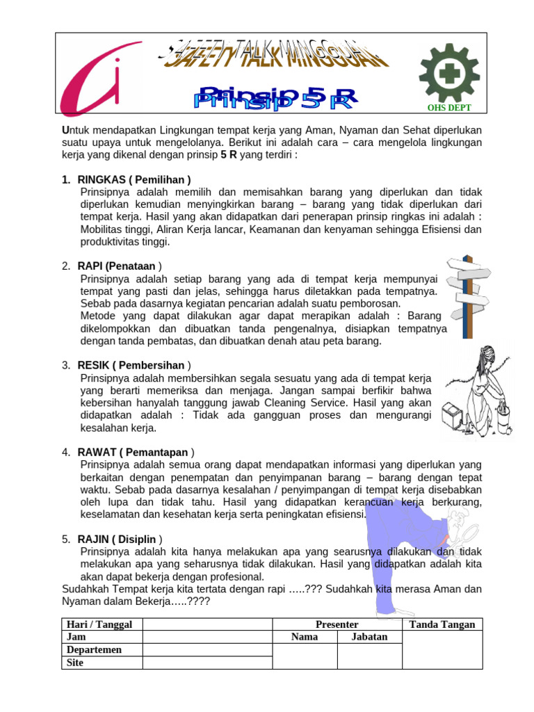 Materi Safety Talk 2024 Topik 09 House Keeping (5 R) . | PDF